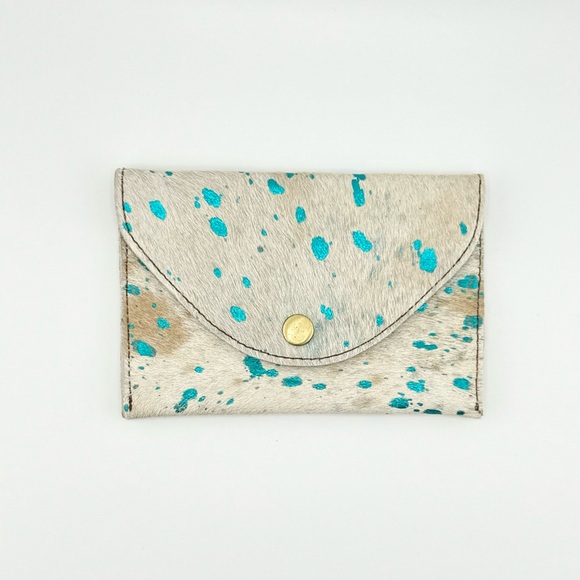 Bags | Cowhide Metallic Teal Acid Wash Pouch Purse | Poshmark